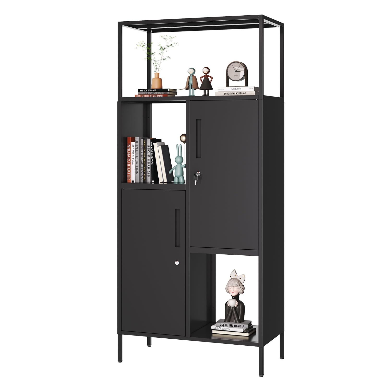Amazon.com: AFAIF Bookshelf with Doors, 71" H Tall Bookcase with ...