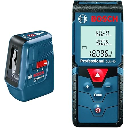 Bosch GLL-3X Line Laser (Blue) & Bosch GLM 40 Laser Distance Measurer ...