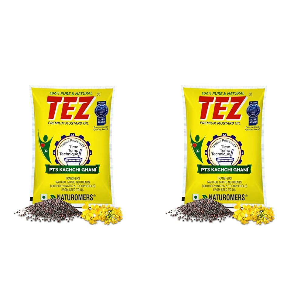 Tez Premium Mustard Oil - 1 Litre Pouch, PT3 Kacchi Ghani Sarson Oil ...