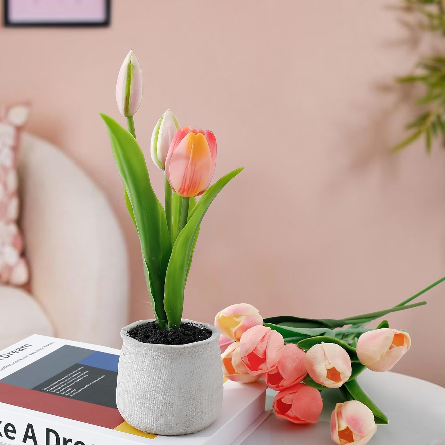 Buy Ekhasa Realistic Tulip Flower Vase Pot with Artificial Flowers for ...