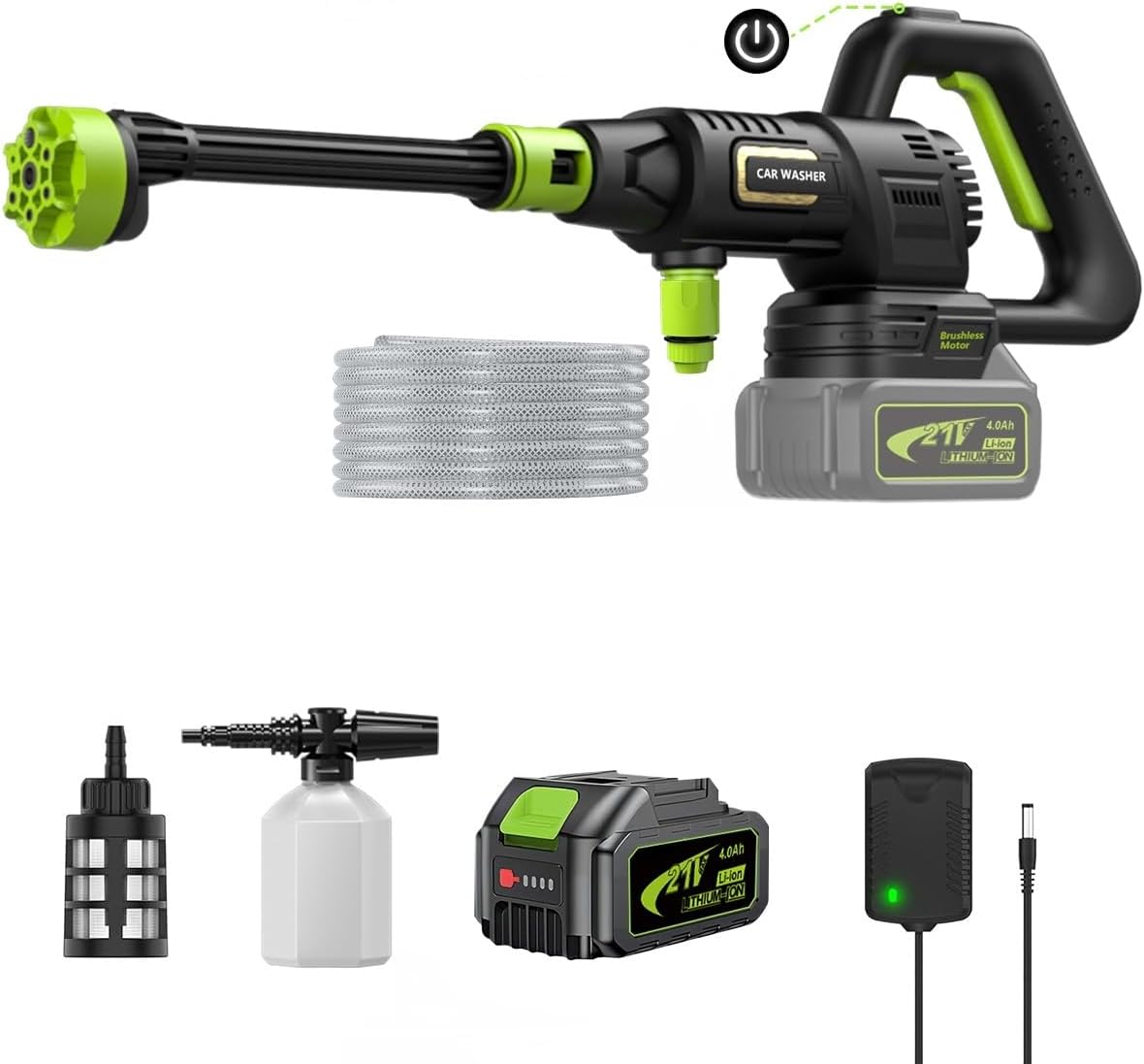 Lambluefly Idropulitrice a Batteria 4.0Ah, 120Bar Idropulitrice ...