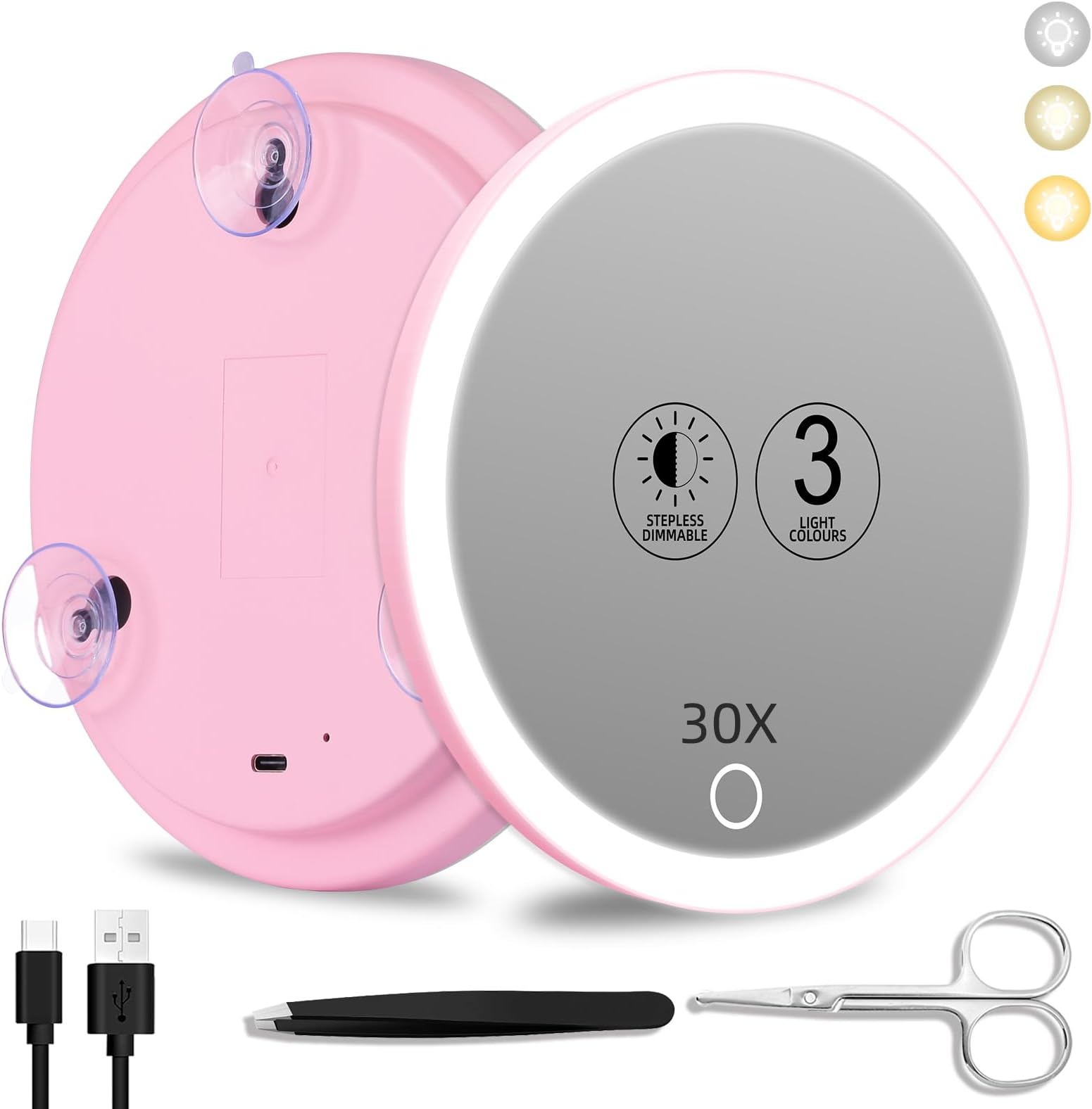 Amazon.com: 30x Magnifying Mirror with Light, Rechargeable Large 6'' 3 ...