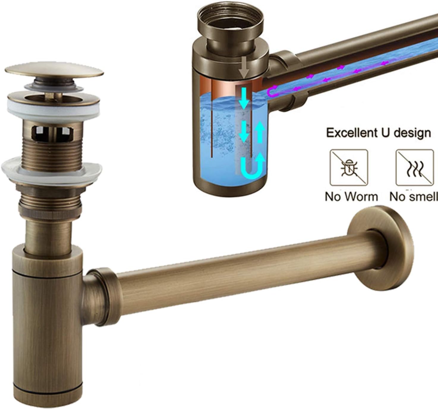 Brass Bottle Trap, Brass Basin Waste Bottle Trap Drain Extra Long ...