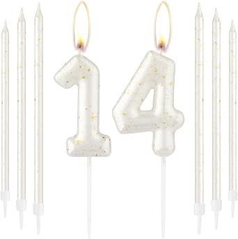 Amazon.com: iNINGER White Gold 14th Birthday Number Candles, Number 14 ...