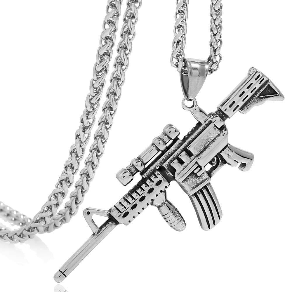 Buy FIZIZDH Mens Stainless Steel AK-47 Pendant Necklace with 24 inch ...