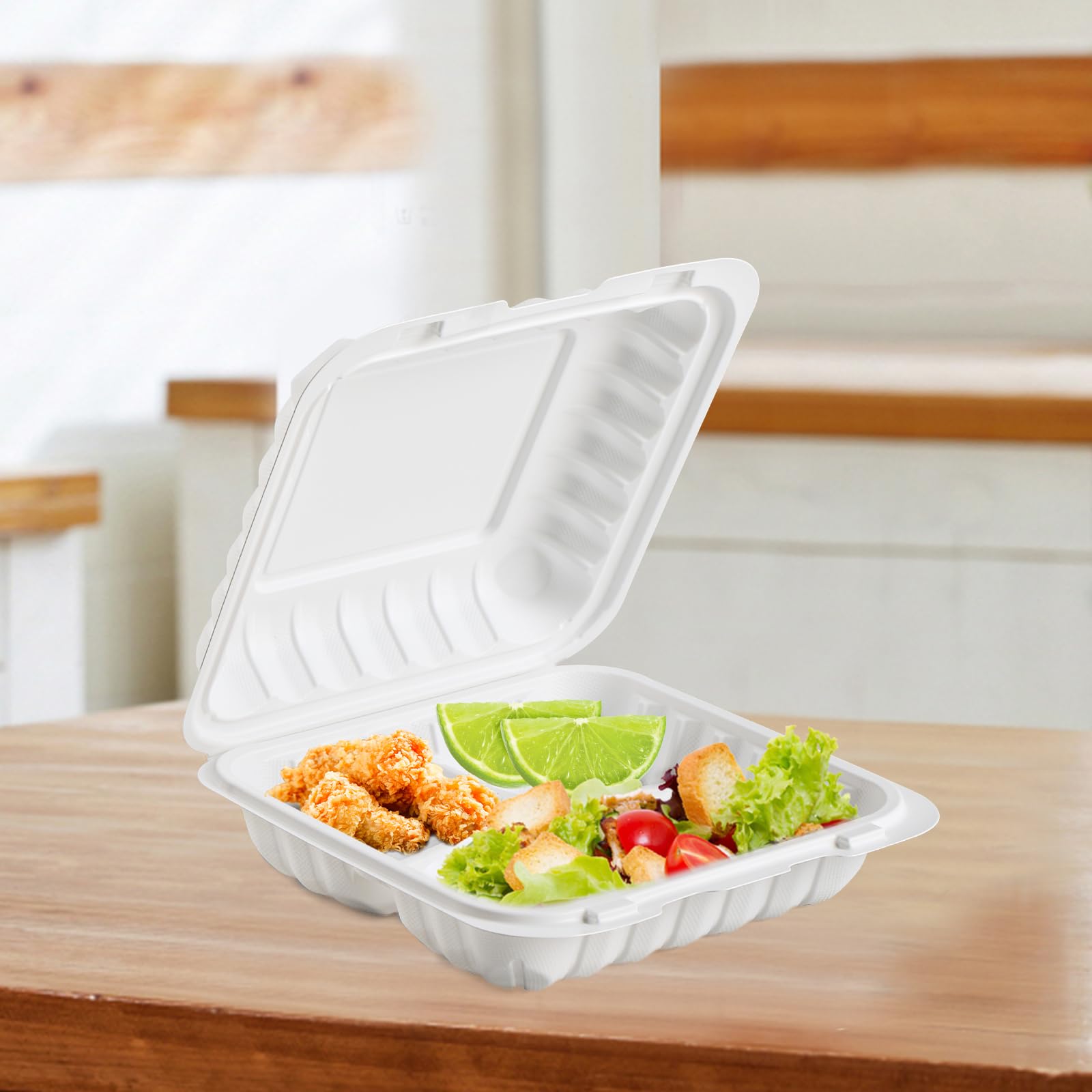 EKOSAVOR To Go Containers, 7.8'' Plastic Clamshell Food Containers with ...