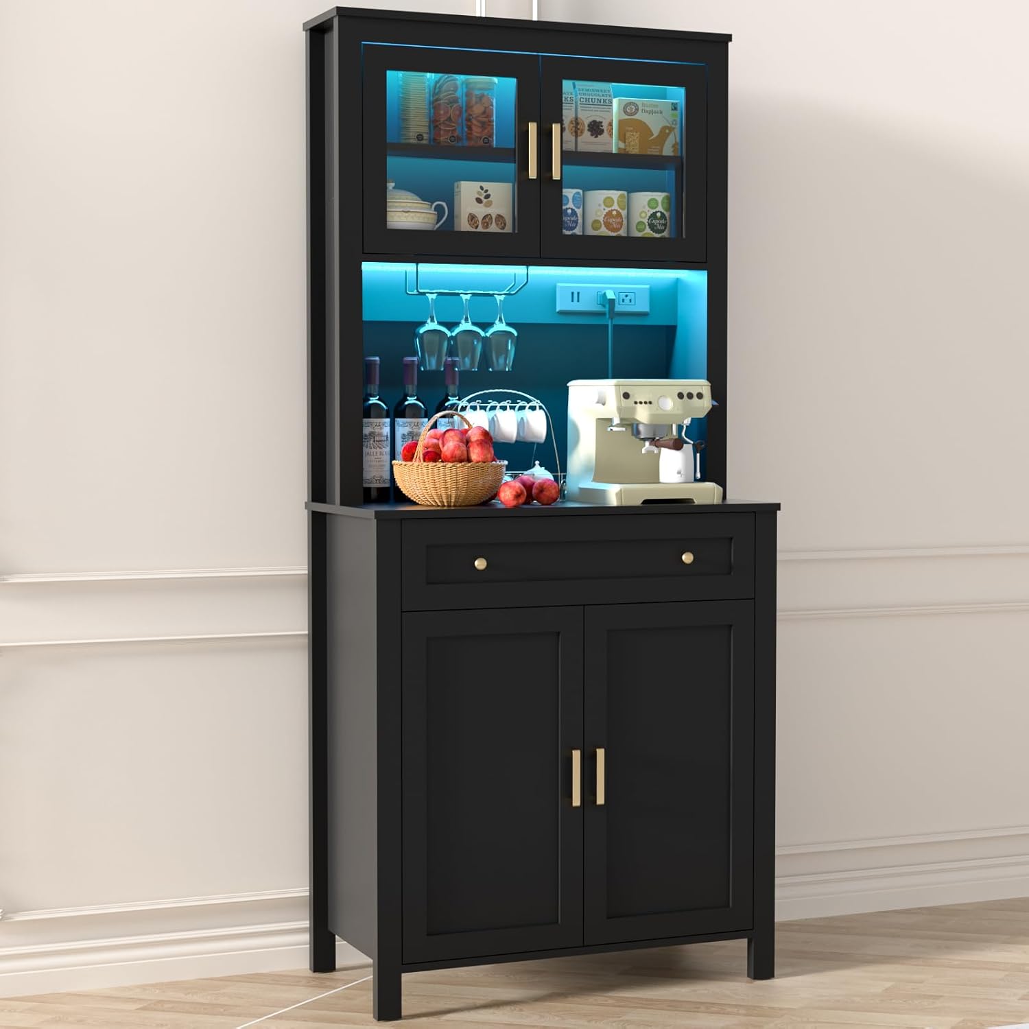 Amazon.com: HPWLYO 72" Tall Farmhouse Kitchen Pantry Cabinet with LED ...