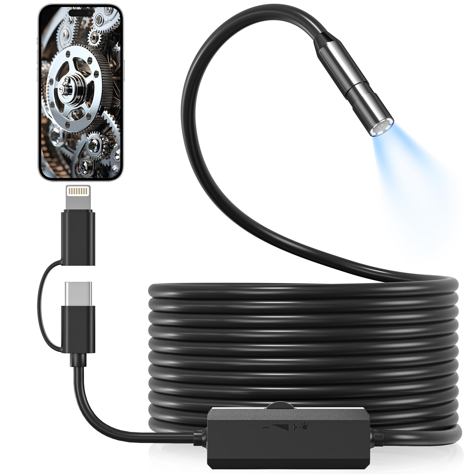 iPhone Endoscope Camera with Light, 2MP HD Borescope Inspection Camera ...