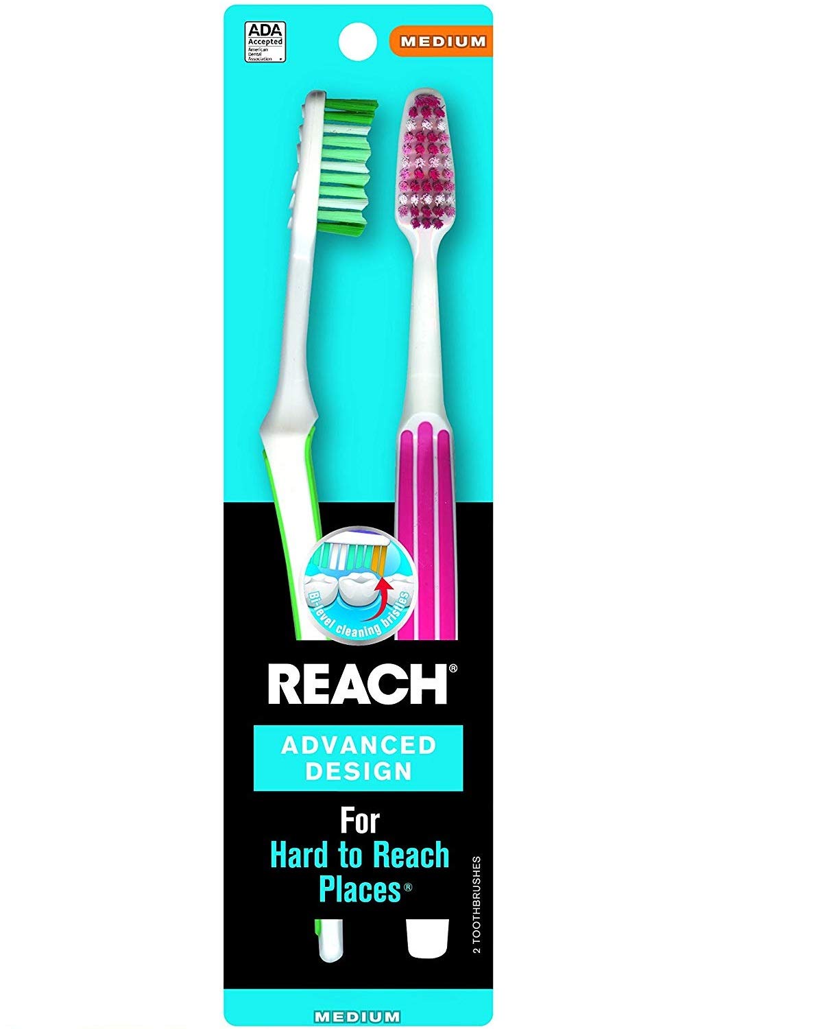 Amazon.com : REACH Advanced Design Toothbrushes, Medium, 2-Count ...