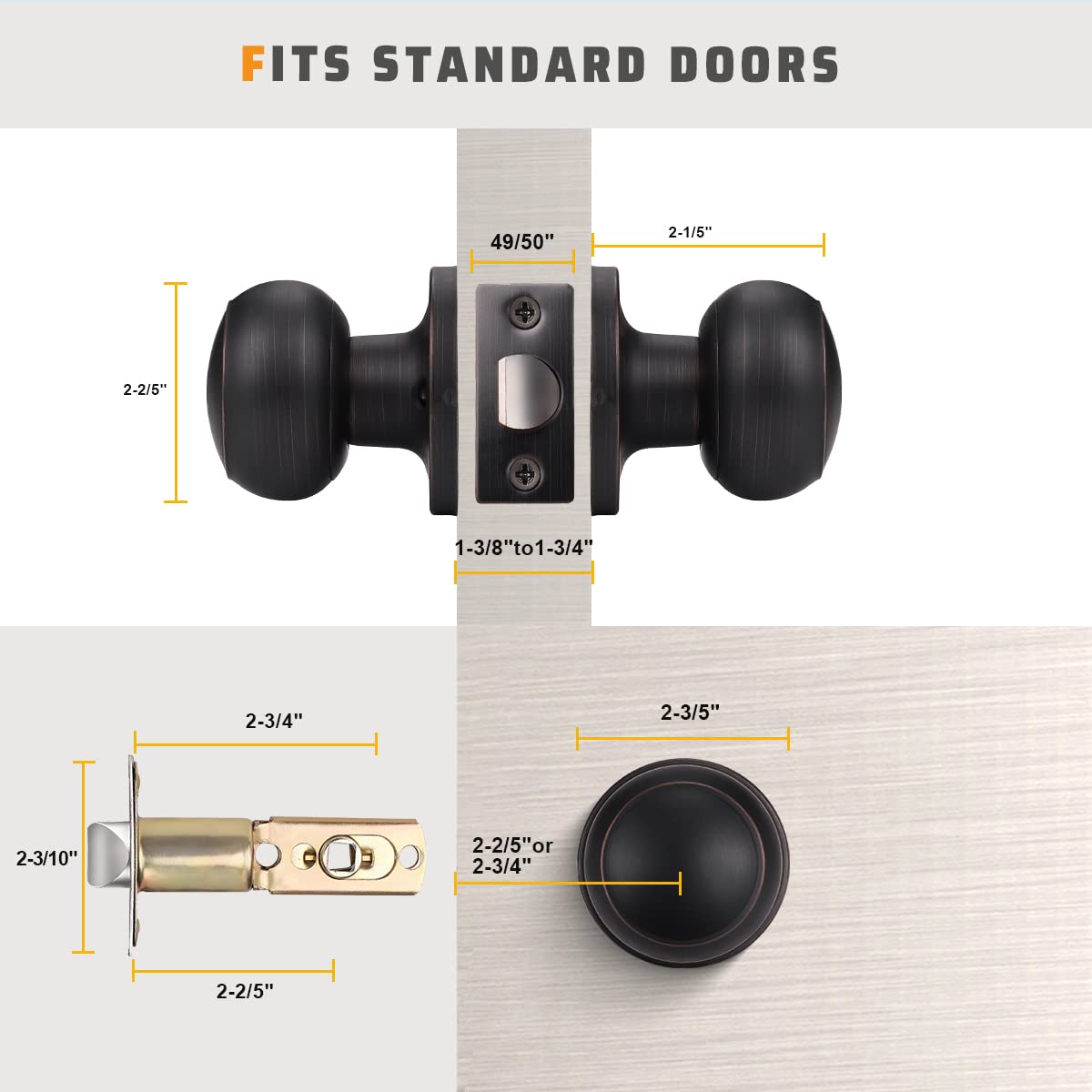 Snapklik.com : KNOBWELL 3 Pack Modern Door Knob Set,Passage Door Locks ...