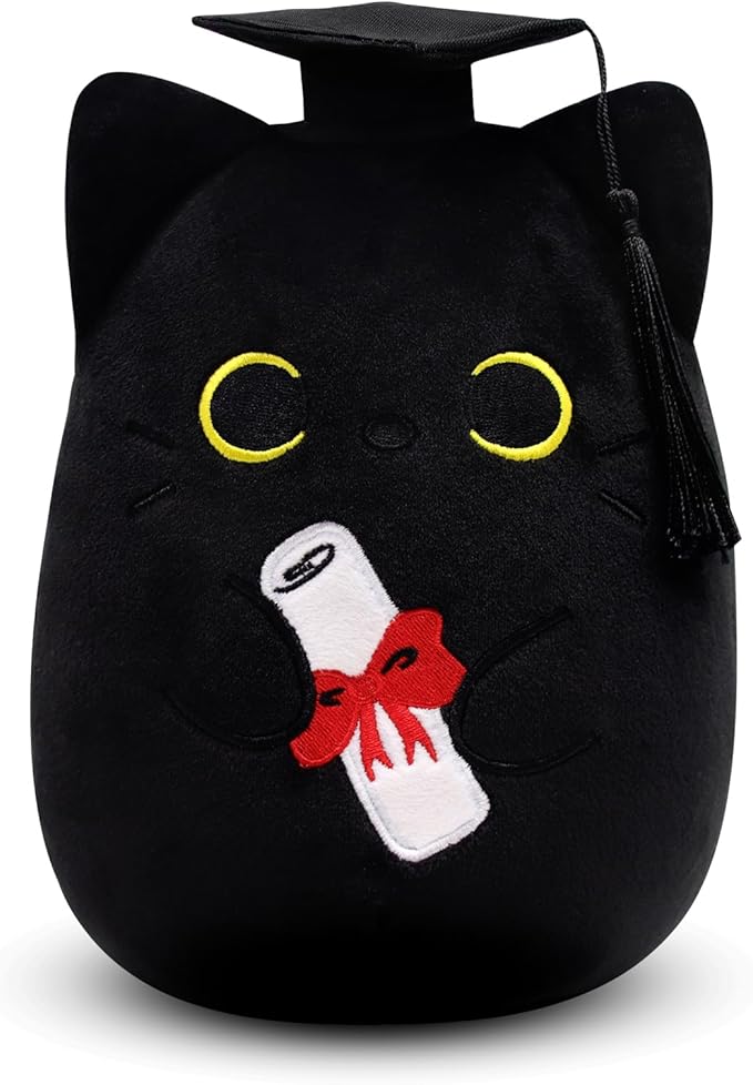 Amazon.com: JIZWPOOM Cat Stuffed Animals Black Cat Plush,Cat Graduation ...