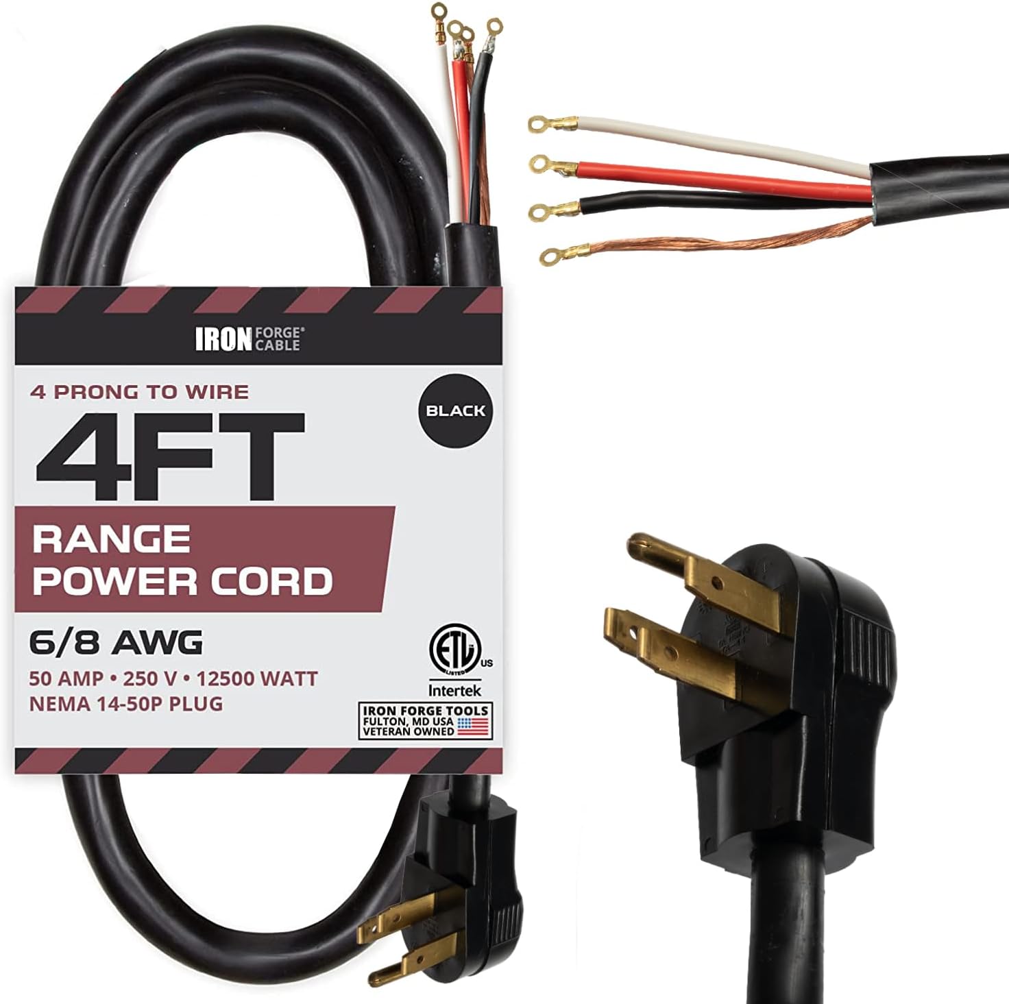 Amazon.com: IRON FORGE CABLE 4 Prong Range Cord, 4 Foot - Heavy Duty 6/ ...