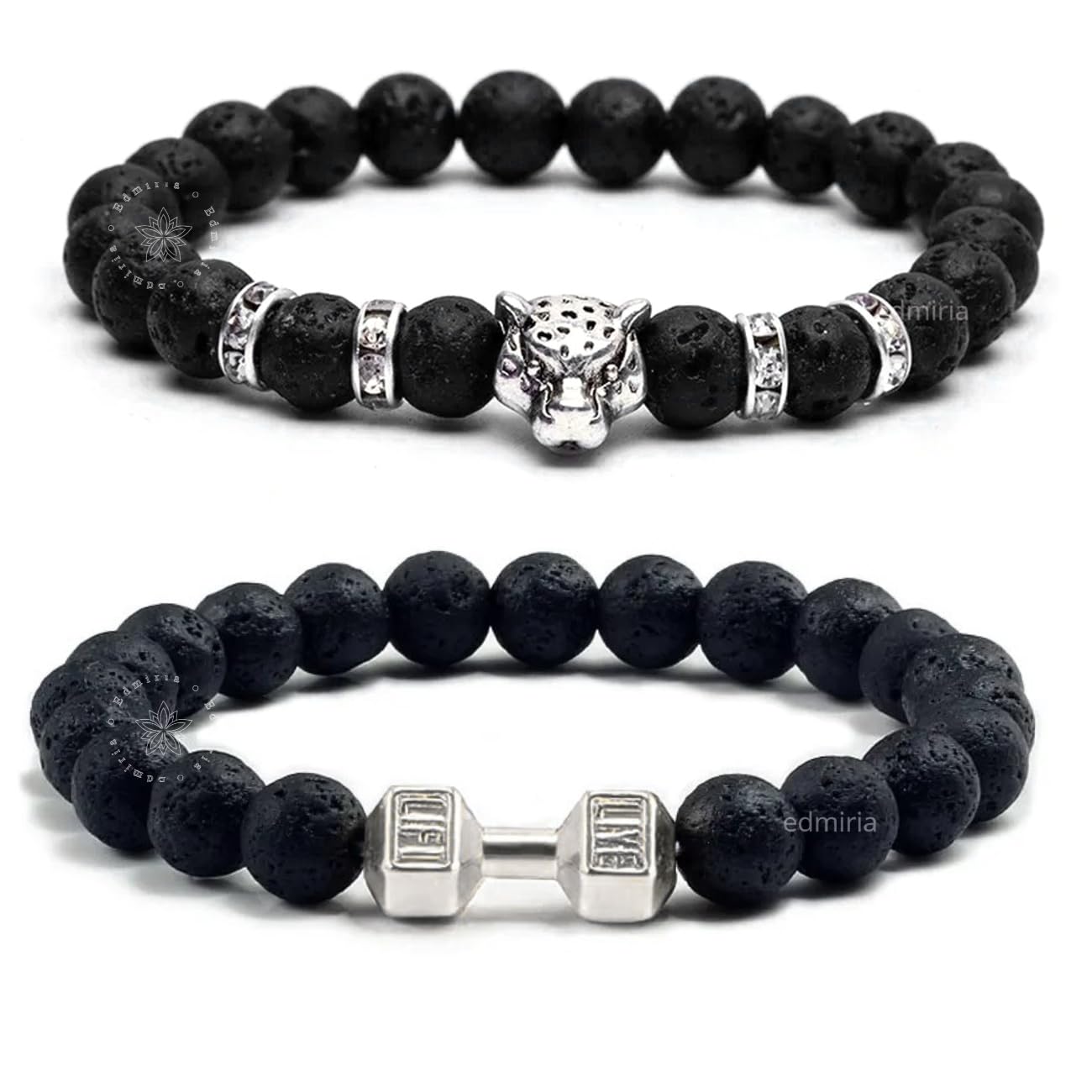 Amazon.com: EDMIRIA Unisex Volcanic Lava Semi Precious Stones Silver ...