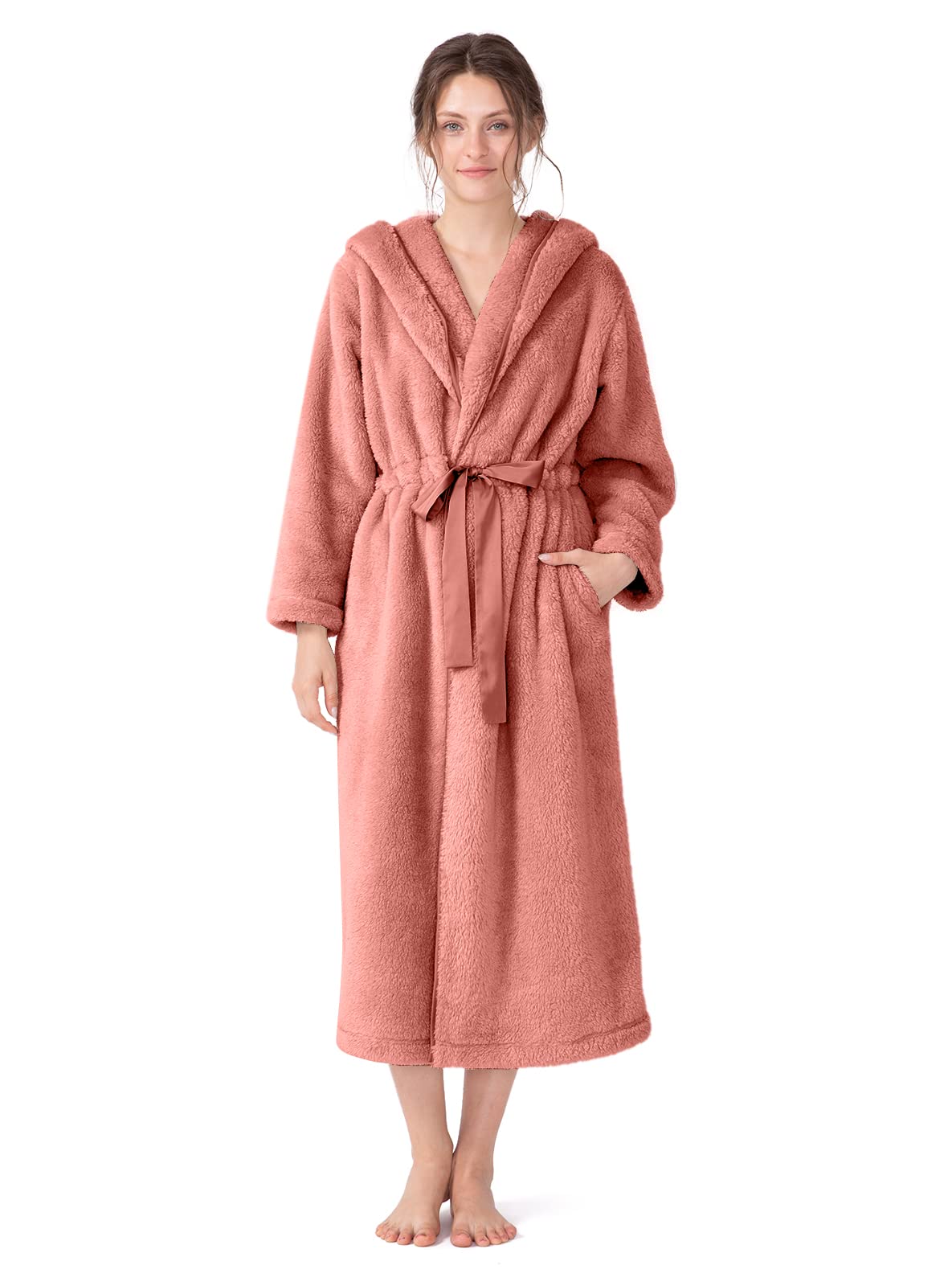 Femofit Robes for Women Fleece Robe Shu Velveteen Plush Bathrobe with ...