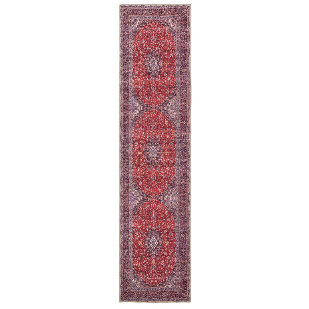 Long Traditional Oriental Red Cotton Hallway Runner Rug Stain-resistant ...