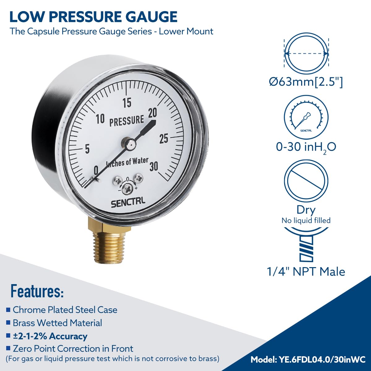 Snapklik.com : SENCTRL 0-30 Inches Of Water Column Gauge, Low Pressure ...