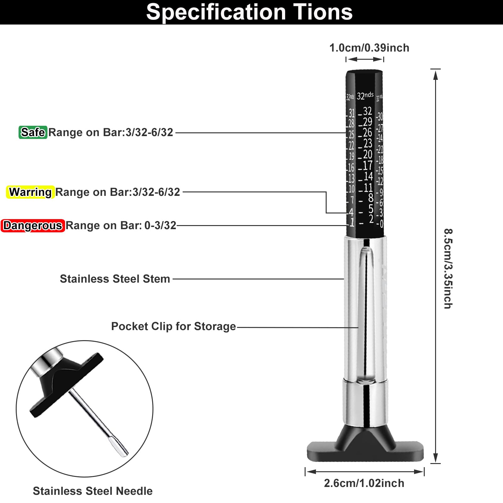 Snapklik.com : Tire Tread Depth Gauge, Tire Depth Gauge 32nds ...