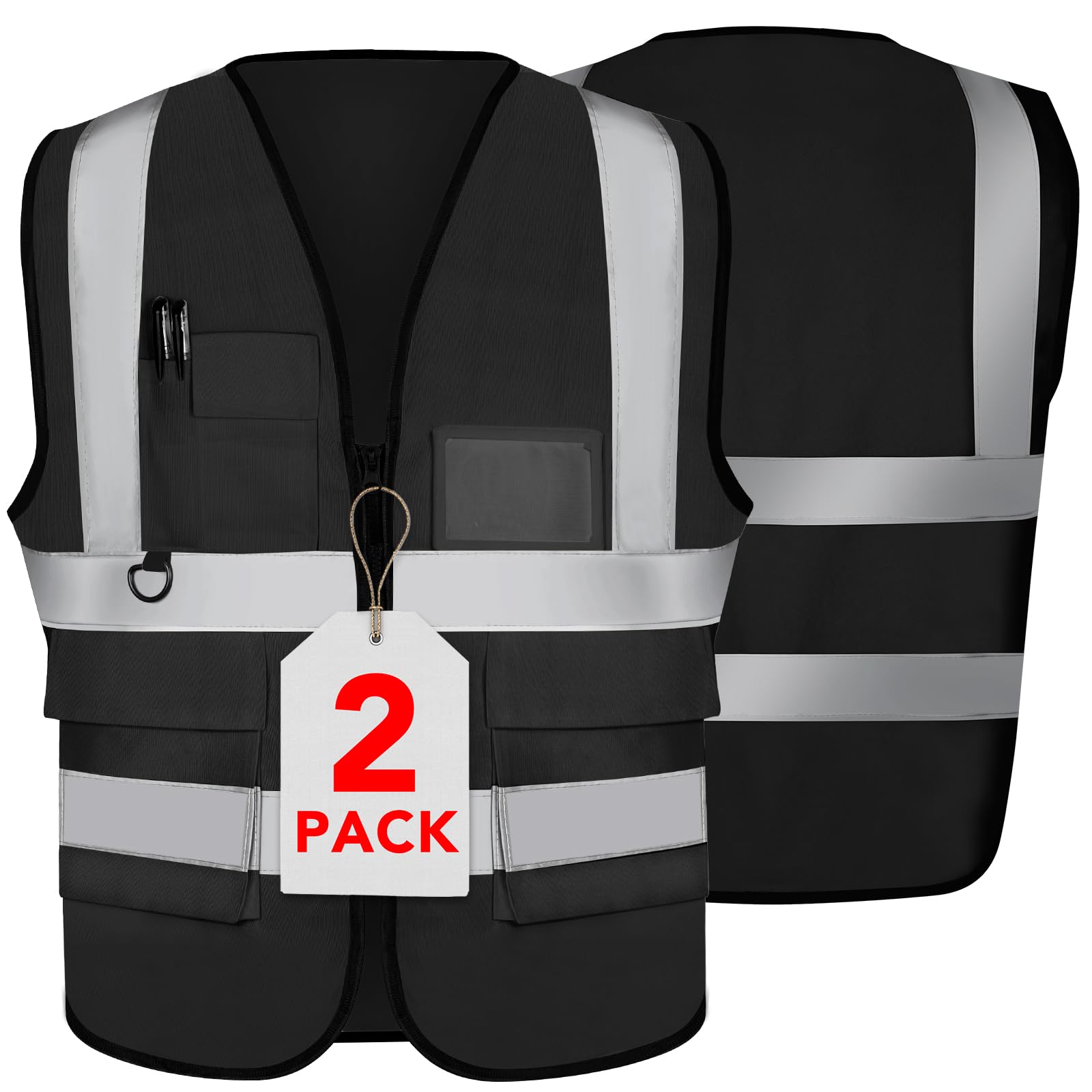XPCARE 2-Pack Reflective Safety Vests with Pockets,Hi Viz Zipper Front ...