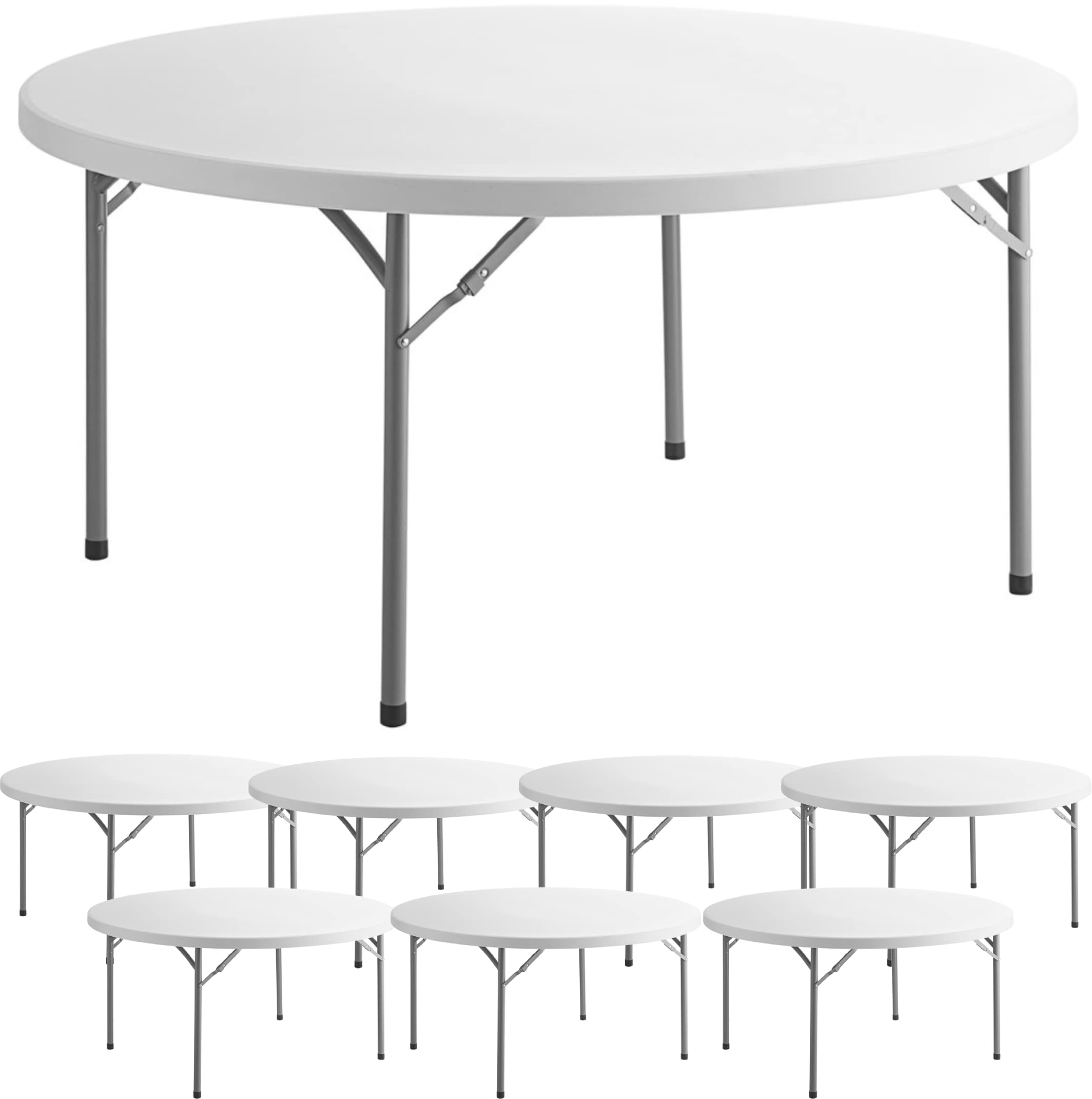 Amazon.com: 8 Pack! 60" Round Granite White Plastic Folding Table ...