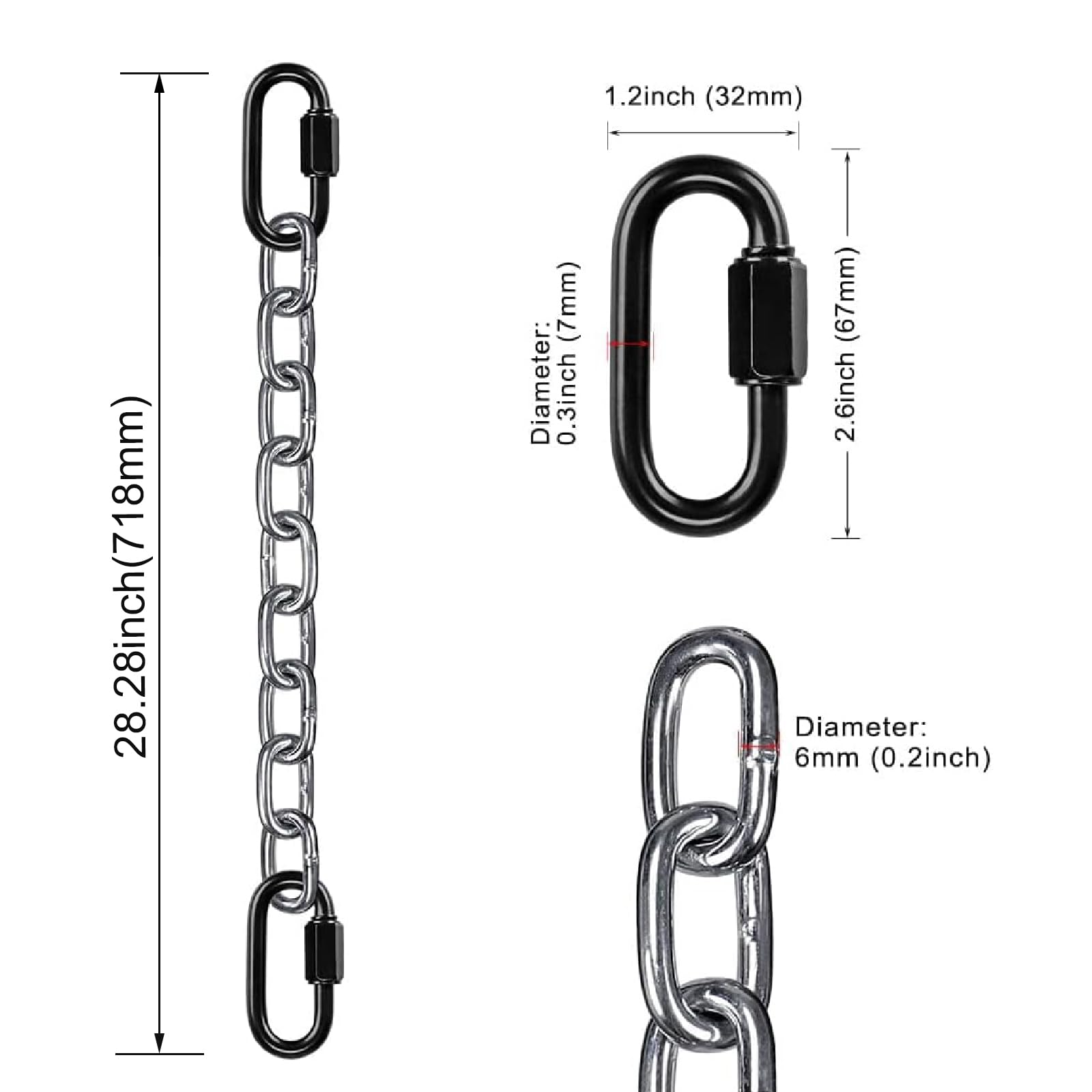 Snapklik.com : BeneLabel 2Pcs 28 Inch Silver Hanging Chain Kits