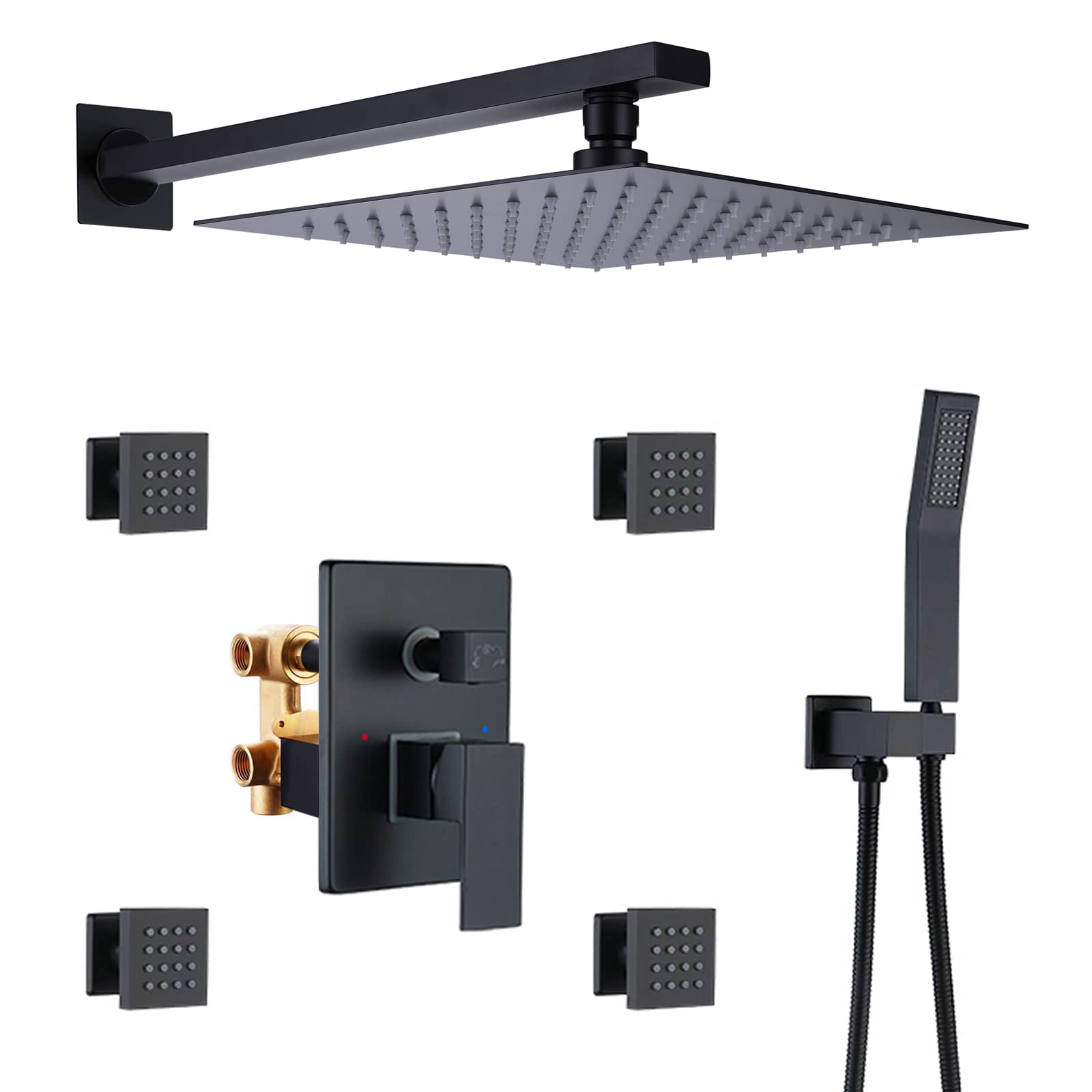 RBROHANT Black Shower Jets System Matte Black Shower System with with ...