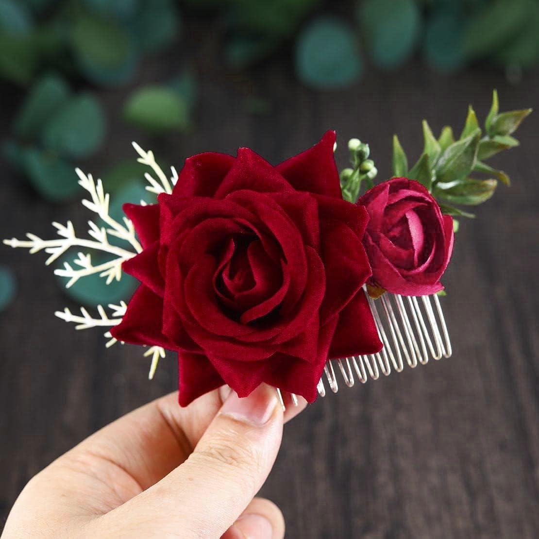 Amazon.com : Kercisbeauty Champagne Flower Hair Comb Wedding Women ...