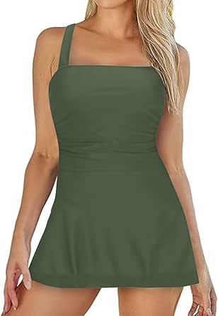 Amazon.com: Womens Vintage Tankini Swimsuits Tummy Control Swimdress 2 ...