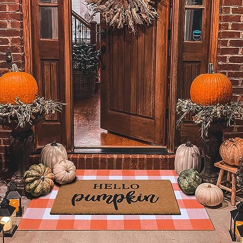 2 Pcs Fall Door Mat Combo Set Imitation Coir Fall Welcome Mat + 43 x 28 ...