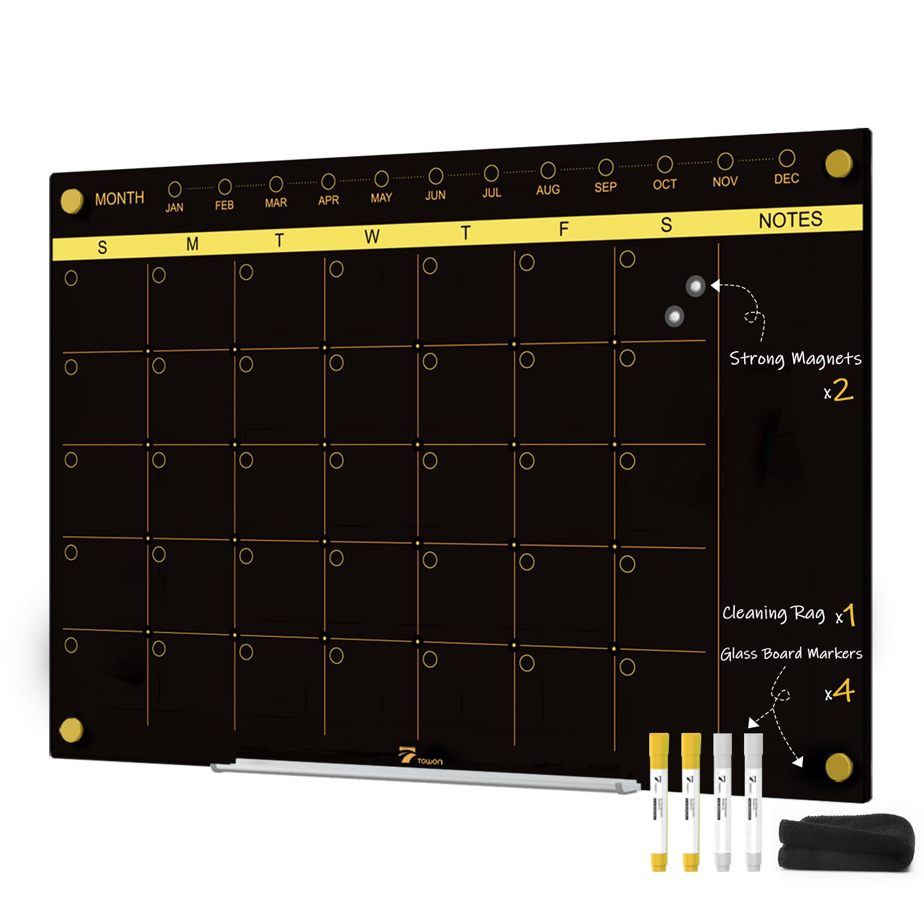 Snapklik.com : 36x24 Inches Black Glass Whiteboard Calendar, Glass ...