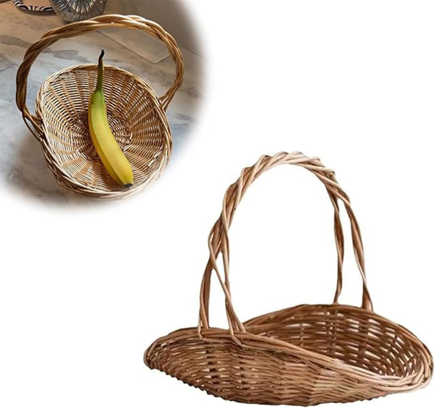 Amazon.com: Toddmomy Rattan Flower Basket, Wicker Fruit Basket Rattan ...