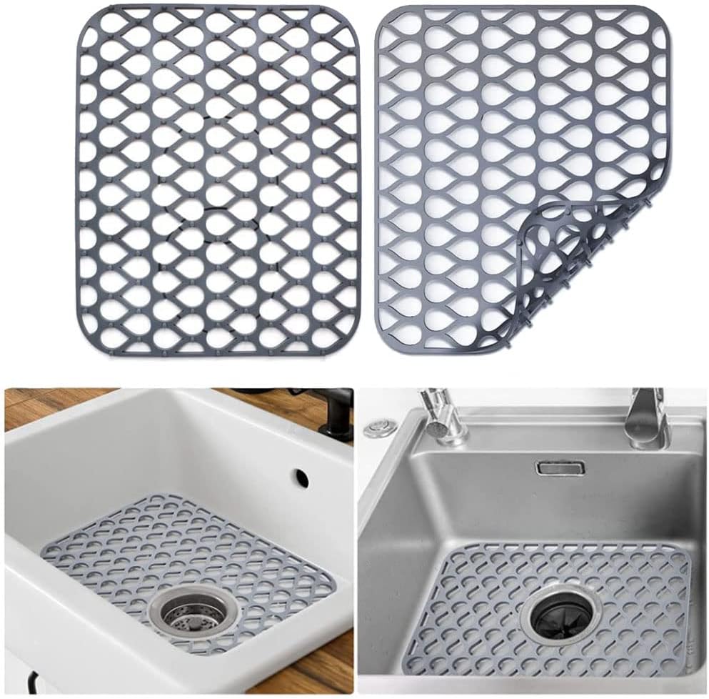 AUAUY Silicone Kitchen Sink Mat, 2 PCS Folding Heat Resistant Non-Slip ...