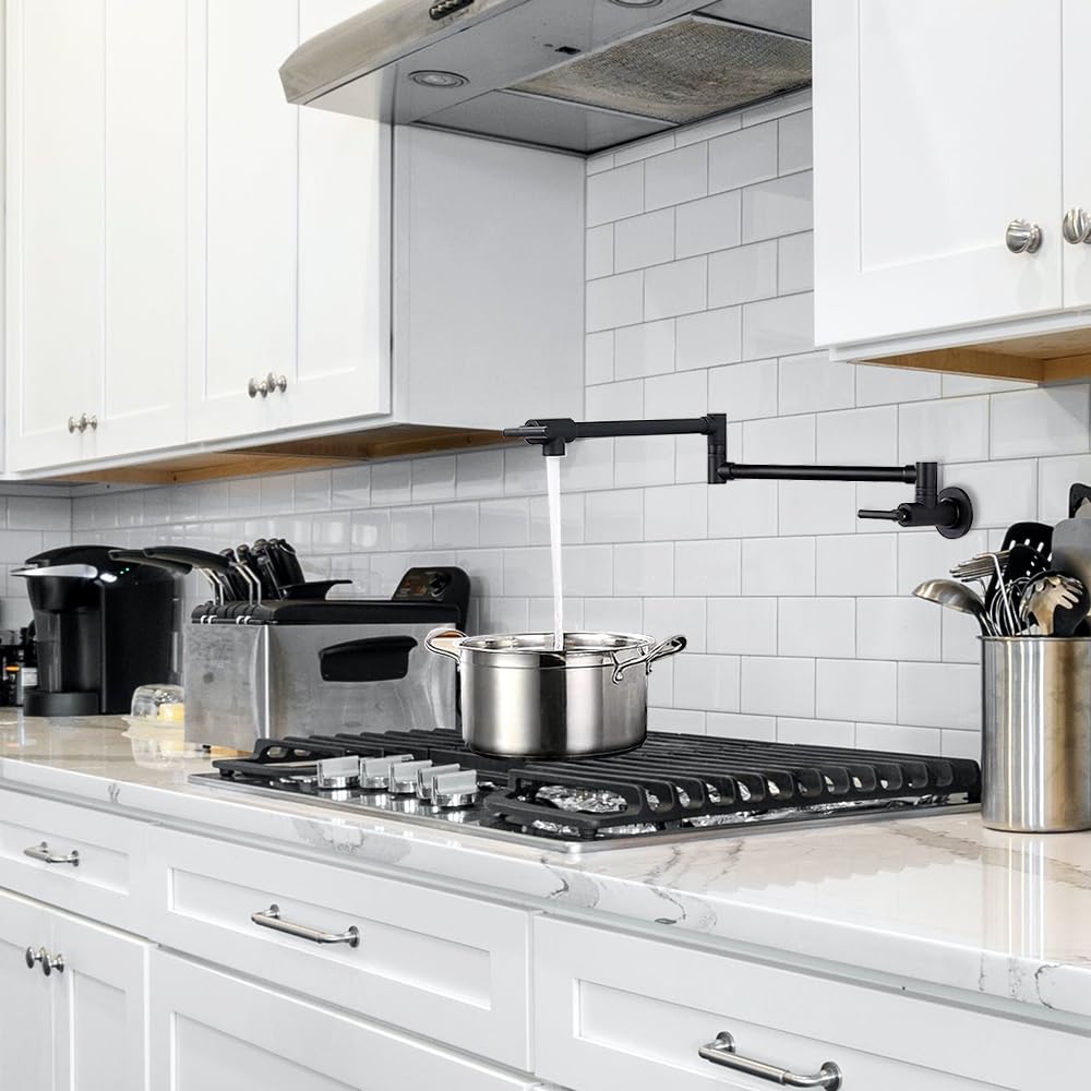 Snapklik.com : OWOFAN Pot Filler Faucet Matte Black Commercial Wall ...