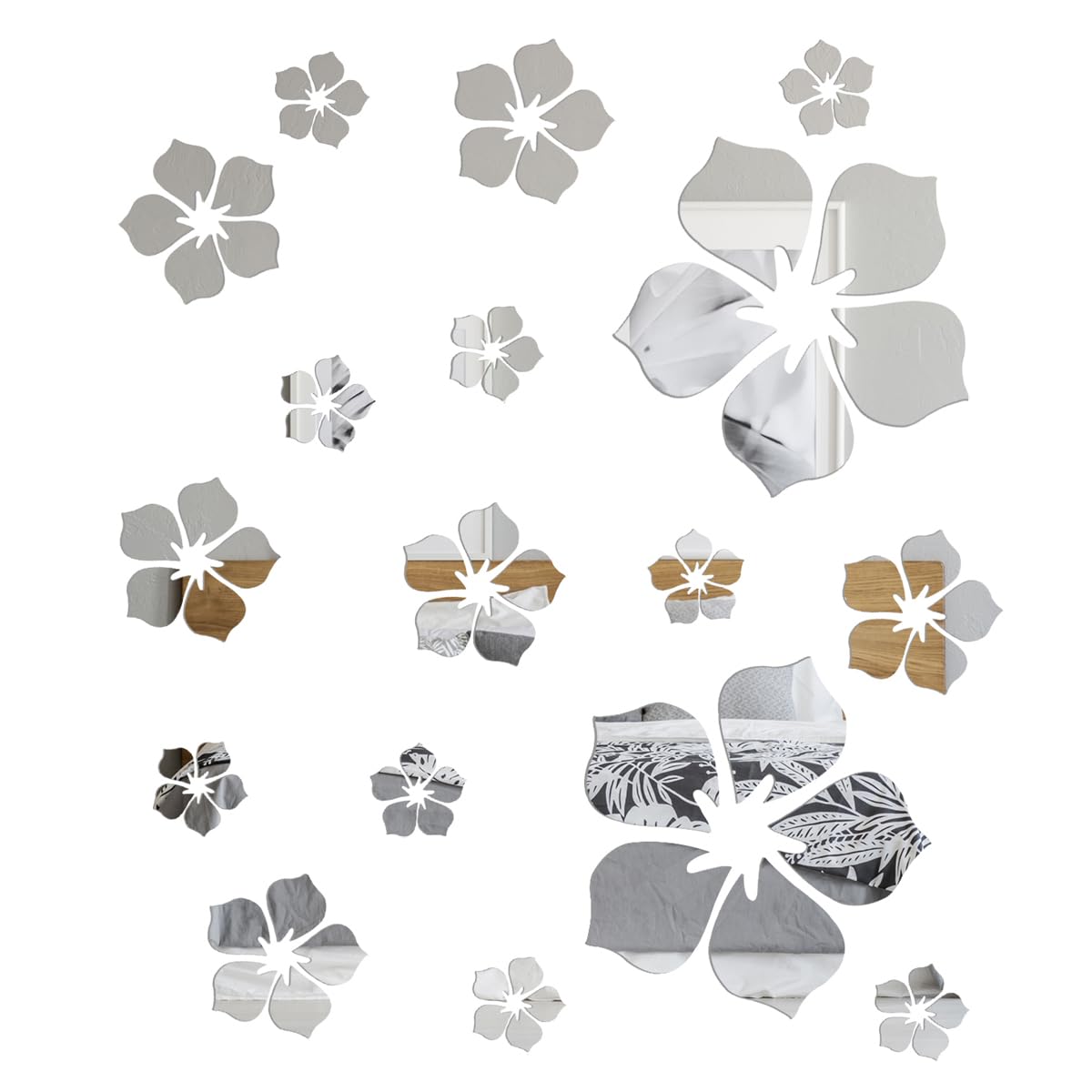 Amazon.com: 18 Pcs Acrylic Mirror Floral Wall Stickers, Self Adhesive ...