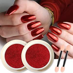 Amazon.com: Solid Red Chrome Nail Powder Set Magic Metallic Mirror ...