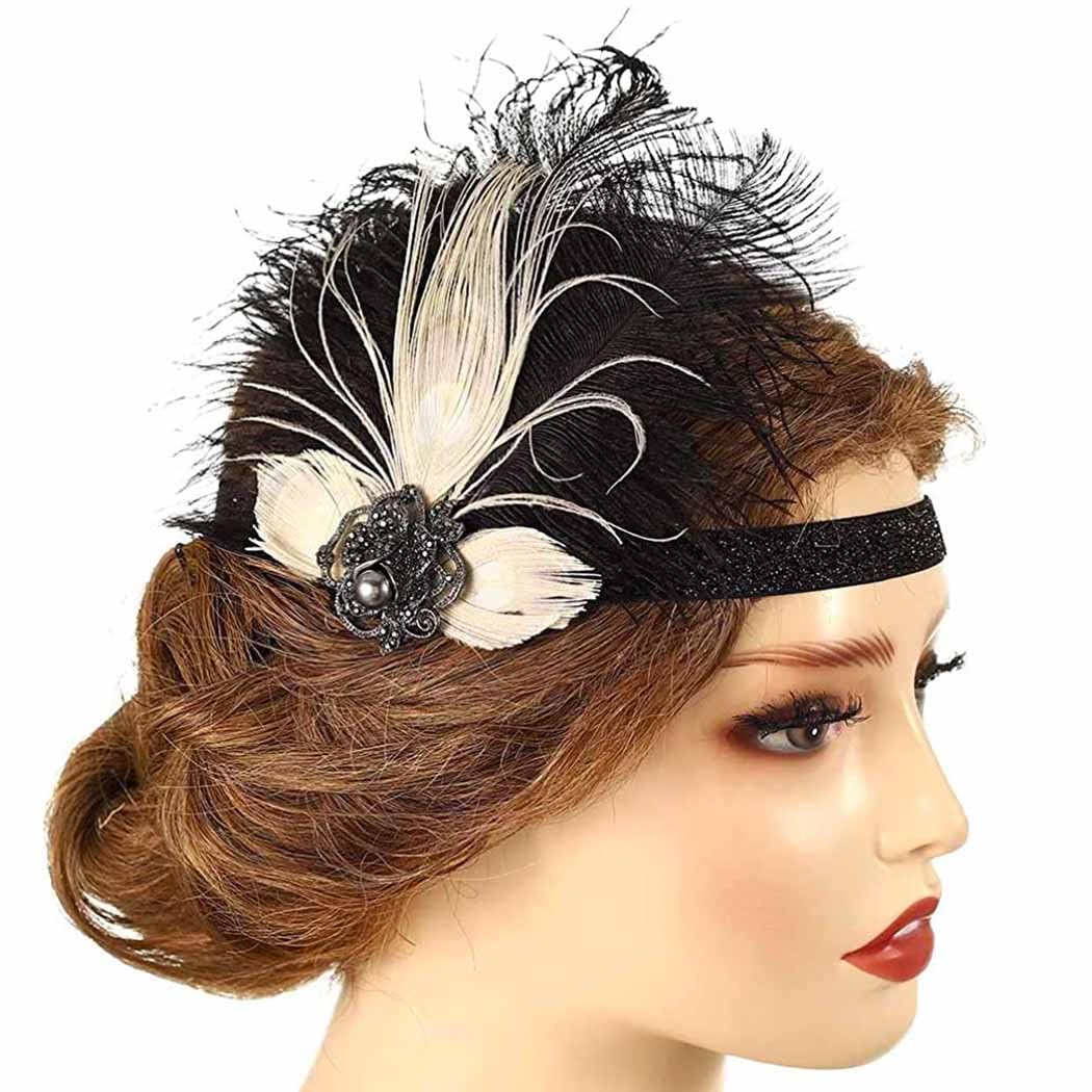 Amazon.com: GENBREE Vintage 1920s Flapper Headpiece Black Feather ...