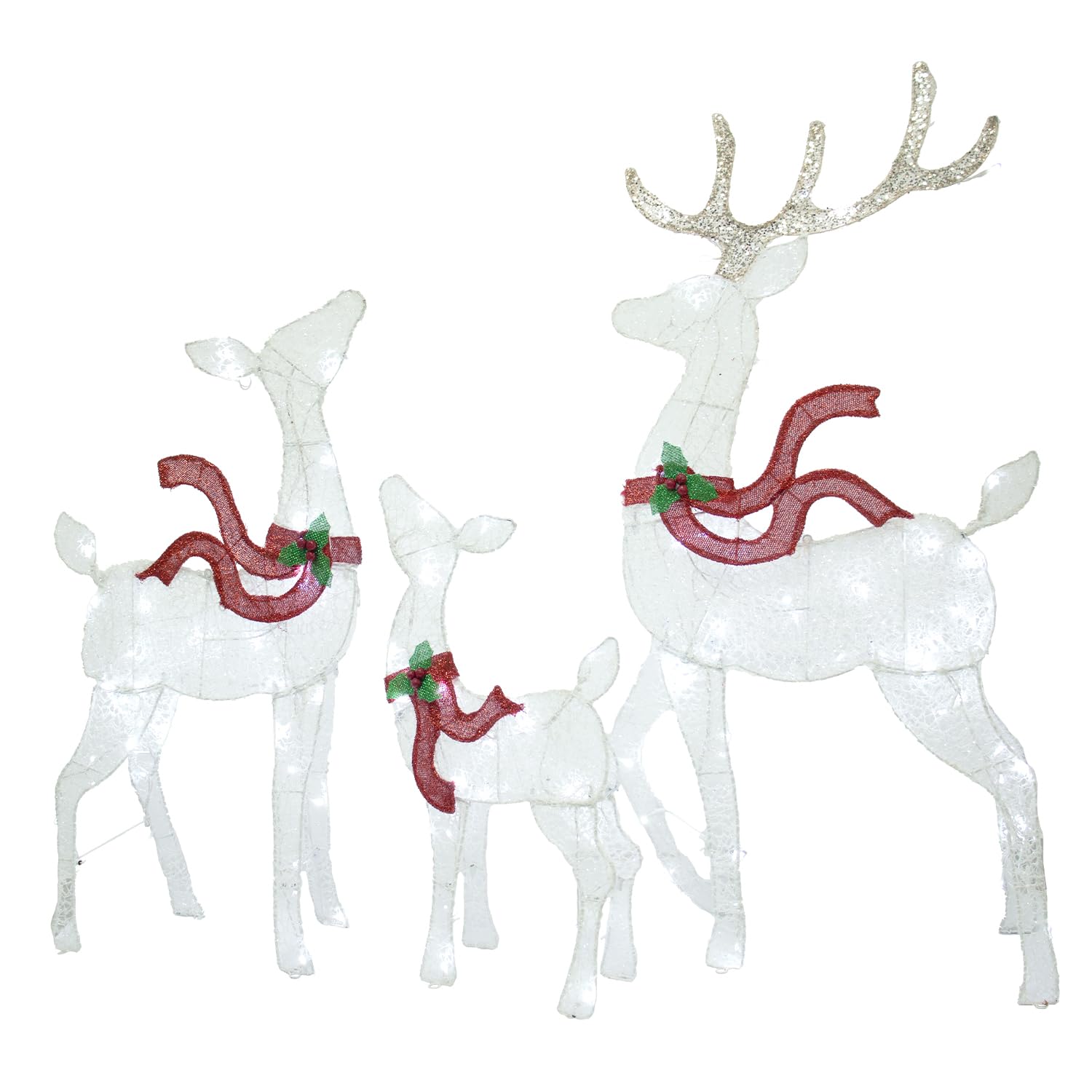 New One 3 Piece Lighted Christmas Deer Family Set, White Fabric ...
