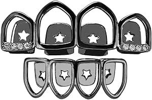 Amazon.com: Retzjorv 18K Gold Plated Teeth Grillz Open Face Outline 4 ...