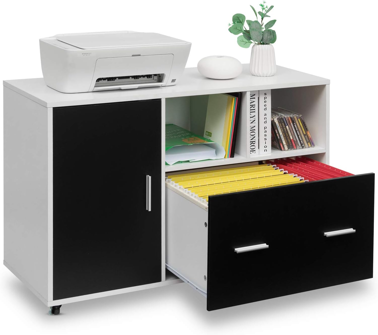 HOMCOM Mobile File Cabinet for Home Office, Lateral Filing Cabinet ...