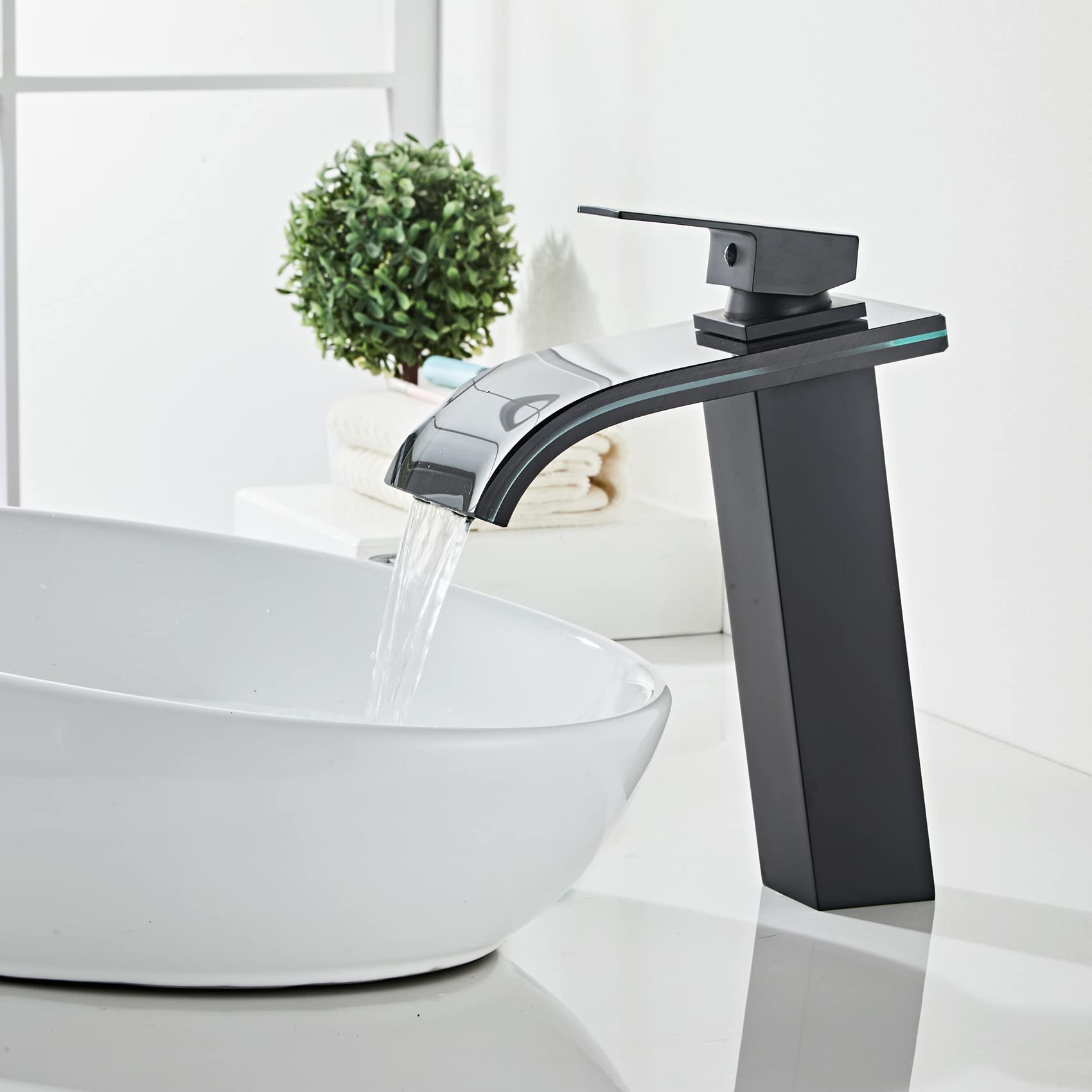 Snapklik.com : Wovier Matte Black Waterfall Glass Spout Bathroom Faucet ...
