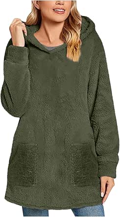 Amazon.com: Women's Sweatshirt Sherpa Fleece Hoodie with Pockets ...