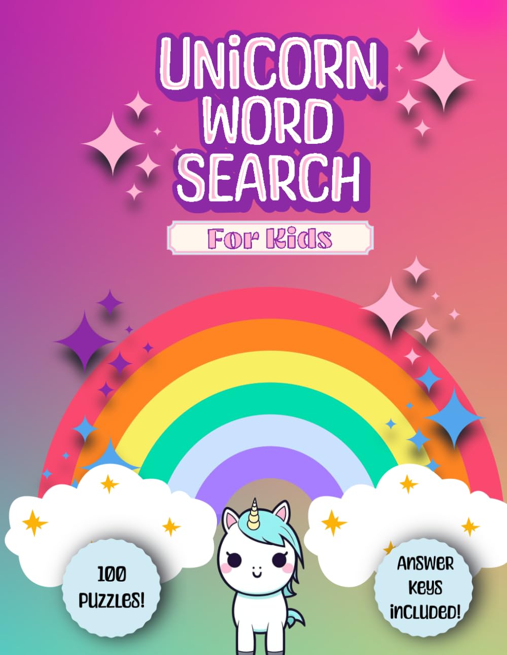 Unicorn Word Search for Kids: 100 Word Find Puzzless, Answer Key ...