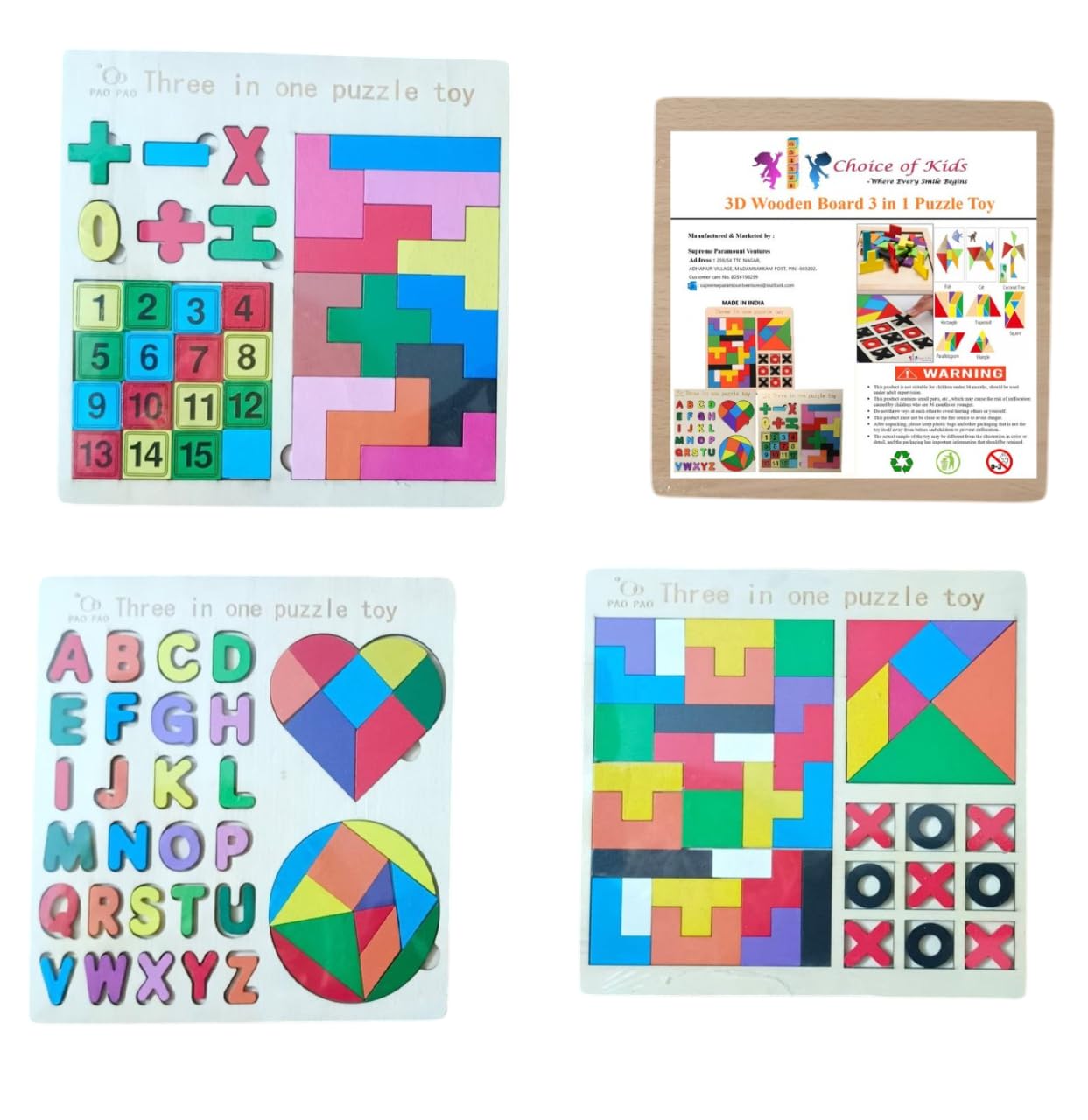 Choice of Kids Wooden Tangram | OX, Alphabets, Numbers | Three in One ...