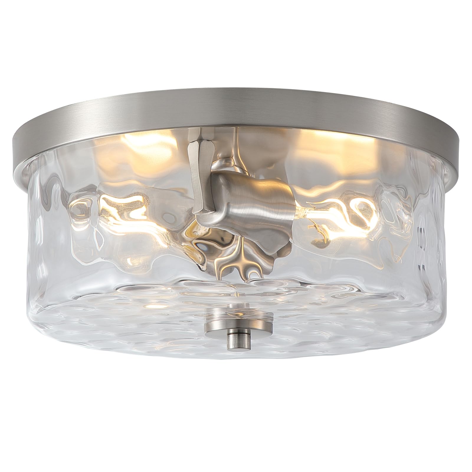 Litaddscen Hammered Glass Brushed Nickel Flush Mount Ceiling Light,2 ...