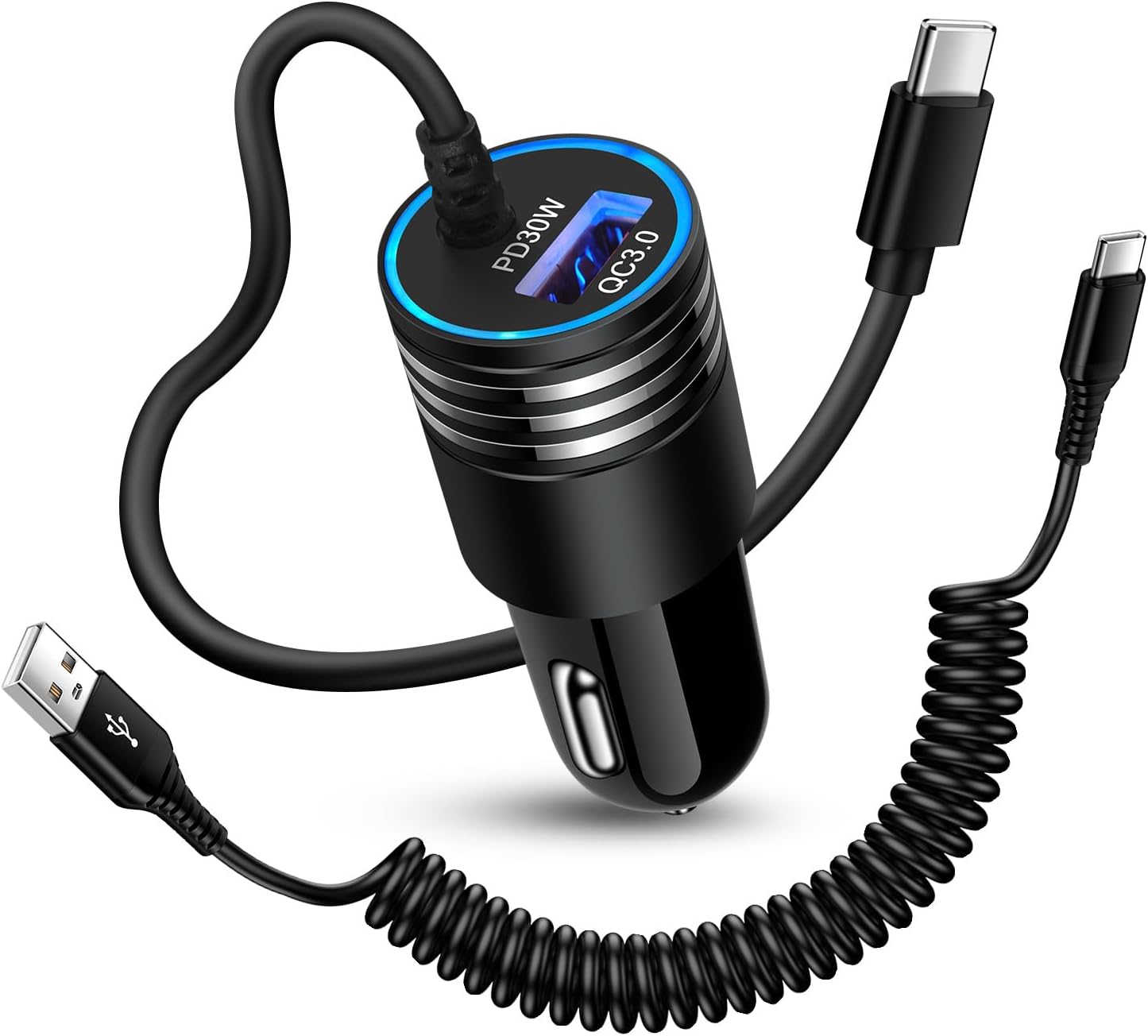 Amazon.com: Android Auto Car Charger 48W Fast Phone Retractable USB C ...