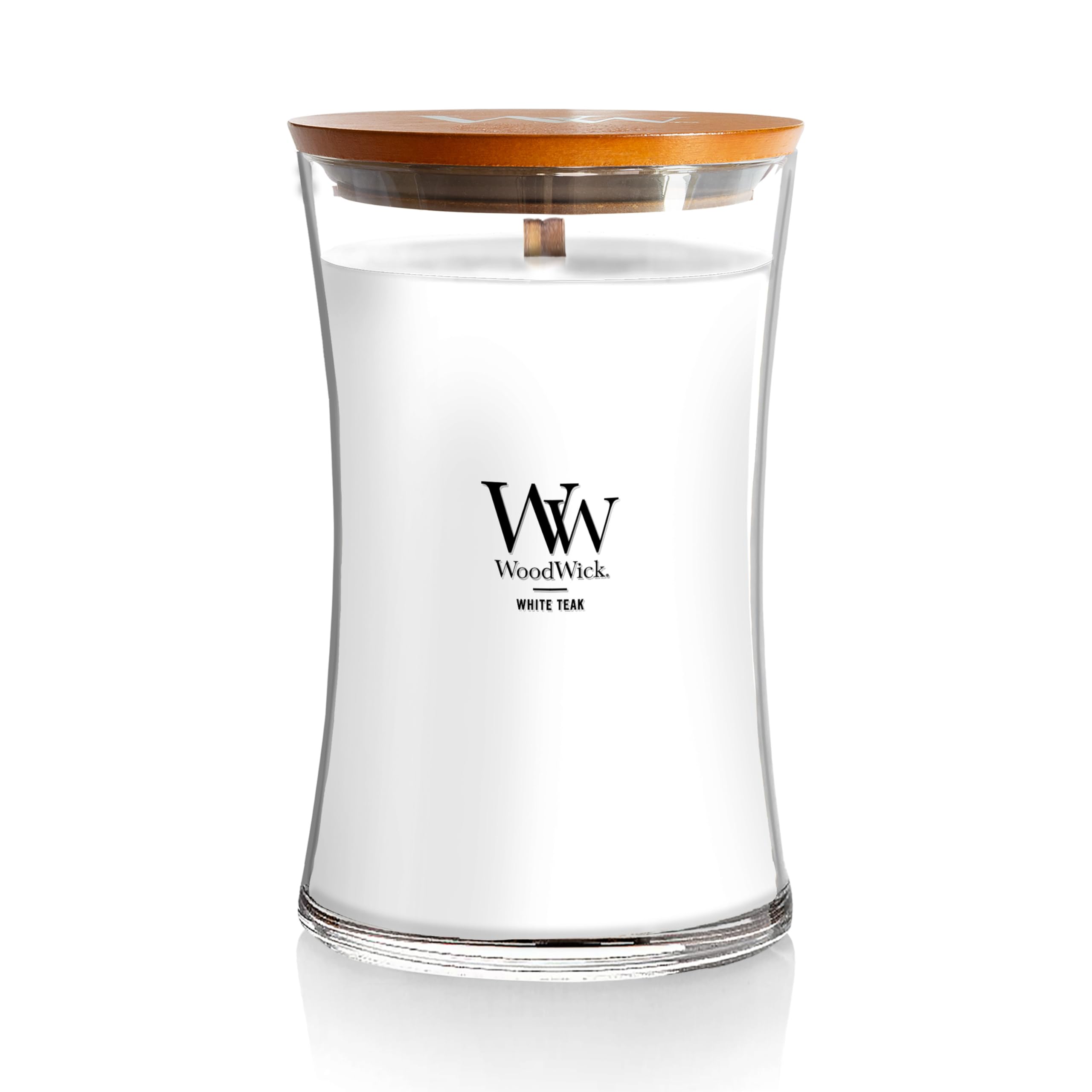 Snapklik.com : WoodWick Large Hourglass Candle In White Teak Premium Soy Blend Wax