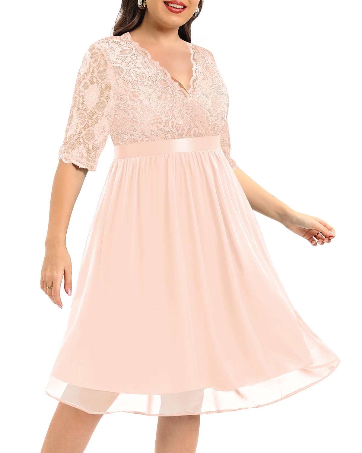 Snapklik.com : Plus Size Pink Dress Bridesmaid Wedding Guest Short ...