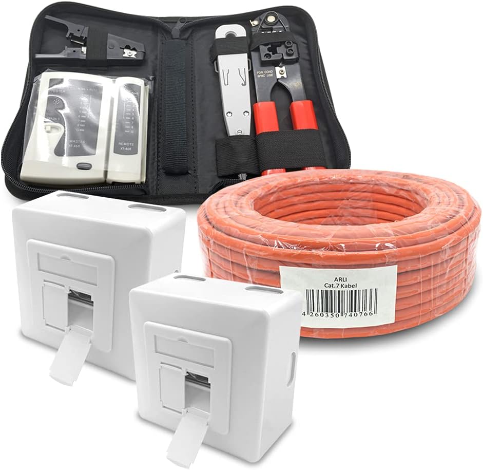 ARLI CAT 7 Verlegekabel 100m Duplex Netzwerkkabel + Werkzeugset ...