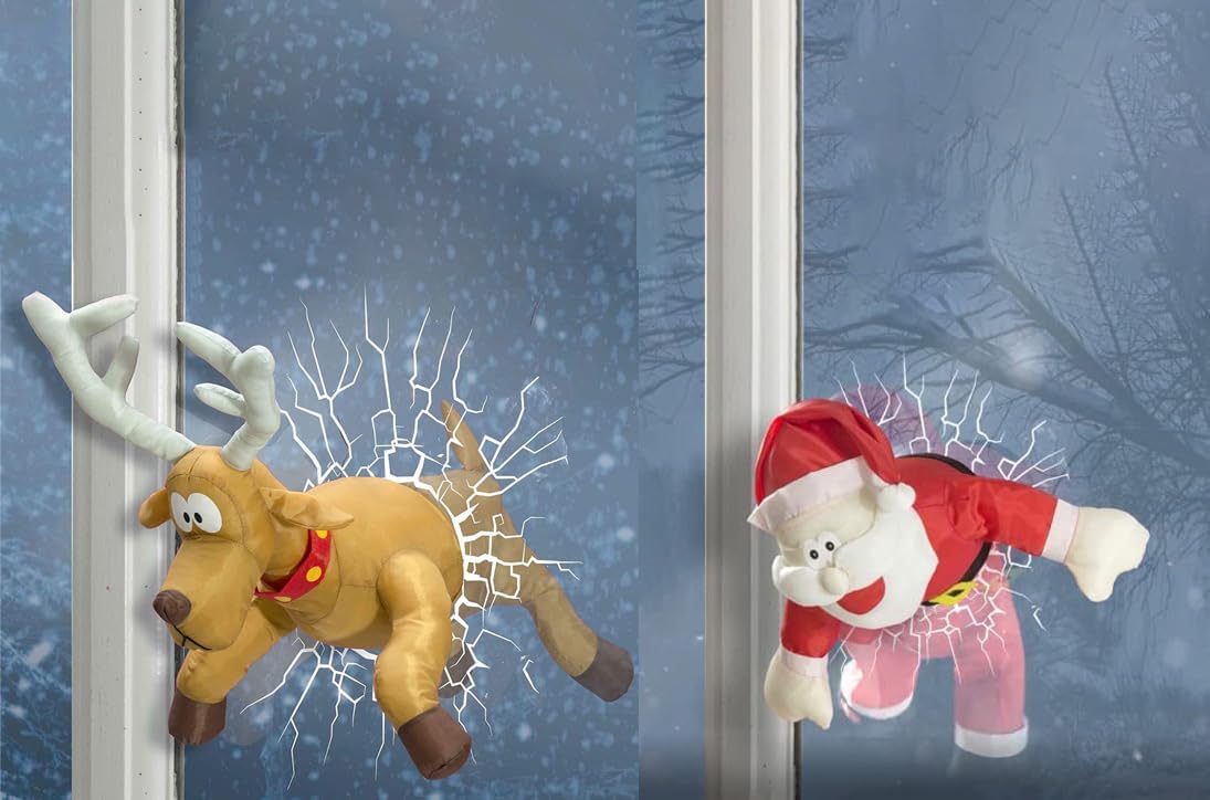 Celebright Animated Crashing Santa & Reindeer Christmas Decoration Set ...