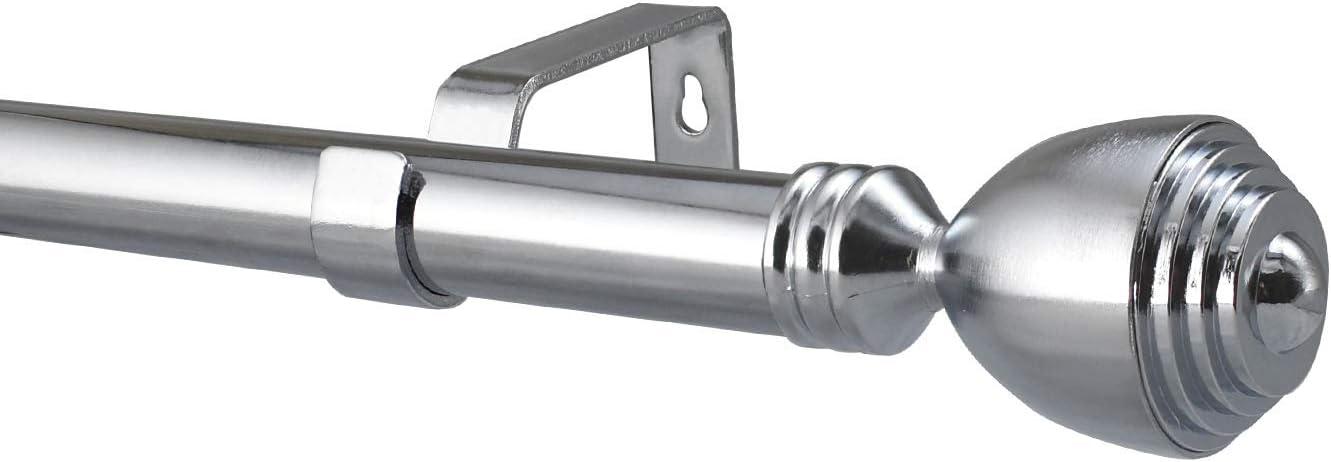 YHO Extendable Curtain Pole Silver Chrome Metal Curtain Pole Set 28mm ...