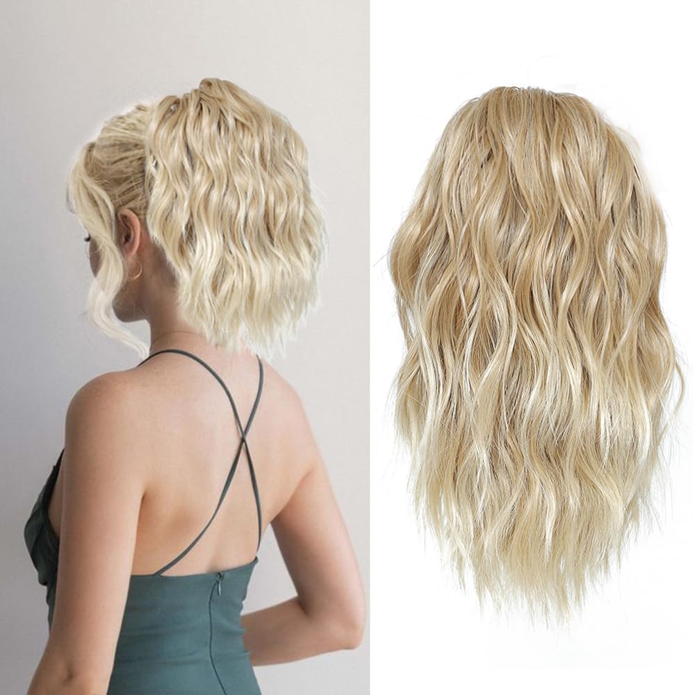 Amazon.com : YOLANFAIRY Drawstring Ponytail Extension 12 Inch Wavy ...
